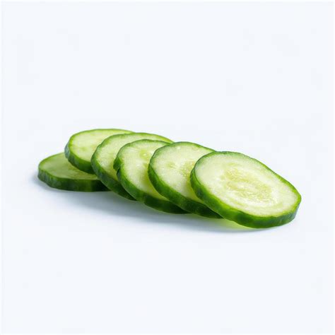 A Neat Row Of Thinly Sliced Cucumber Rounds Displaying Their Fresh