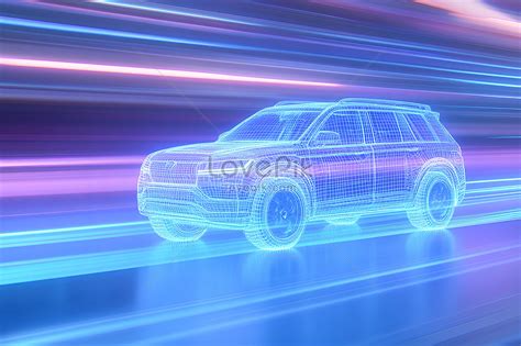 미래 도시의 홀로그램 차량 와이어프레임 다이어그램 배경 사진 및 창의적인 일러스트 무료 다운로드 Lovepik