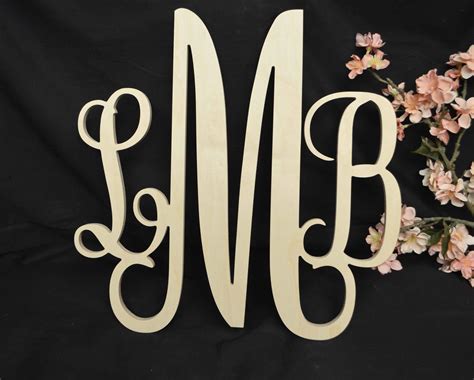 Wooden Monogram Unfinished Cursive Wooden Letter Two Letter Monogram