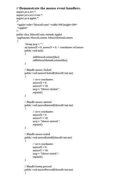Demonstrate The Mouse Event Handlers Pdf String Computer Science Class Computer