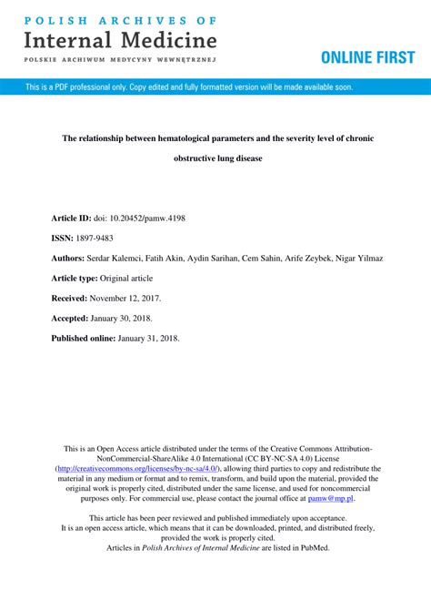 Pdf The Relationship Between Hematological Parameters And The Severity Level Of Chronic