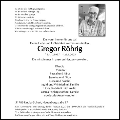 Traueranzeigen Von Gregor Röhrig Wirtrauern