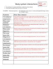 Body System Interactions Worksheet Answer Key Doc Some Body System