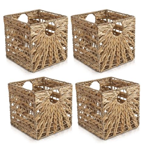 Choshome Water Hyacinth Storage Baskets Set Of 4 Wicker Cube Baskets
