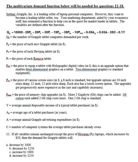Solved The Multivariate Demand Function Below Will Be Needed