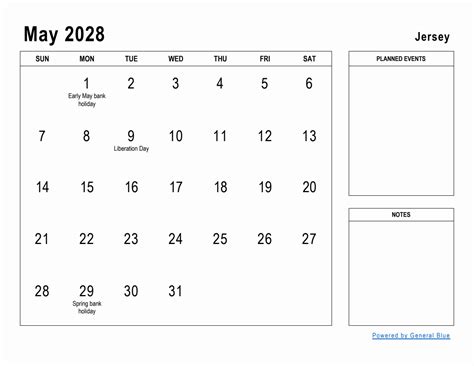May 2028 Planner With Jersey Holidays