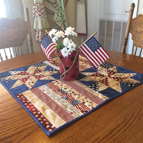 Patriotic Table Topper 24 Square Quilted Table Topper By