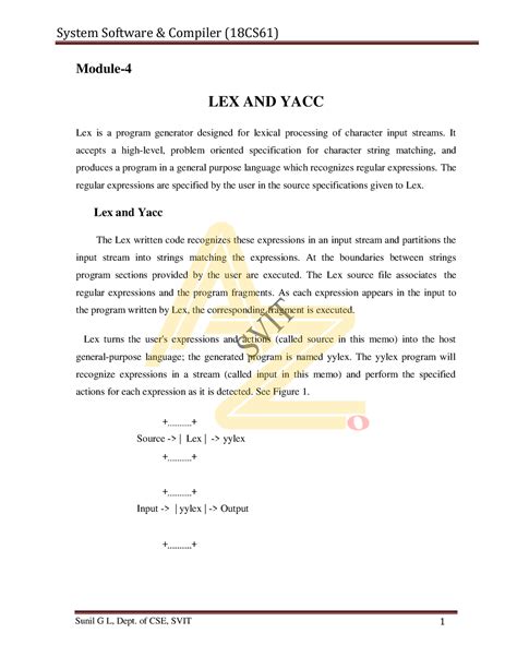 Sscd Module 4 Notes Module Lex And Yacc Lex Is A Program Generator