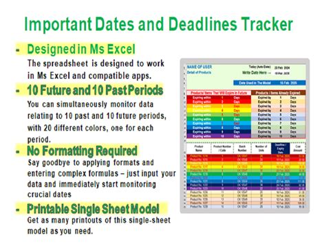 Due Dates Expiry Dates And Deadlines Tracker Single Sheet Excel Tool