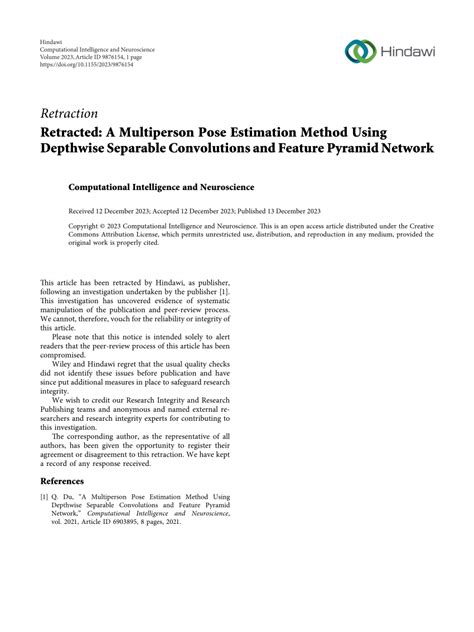 Pdf Retracted A Multiperson Pose Estimation Method Using Depthwise