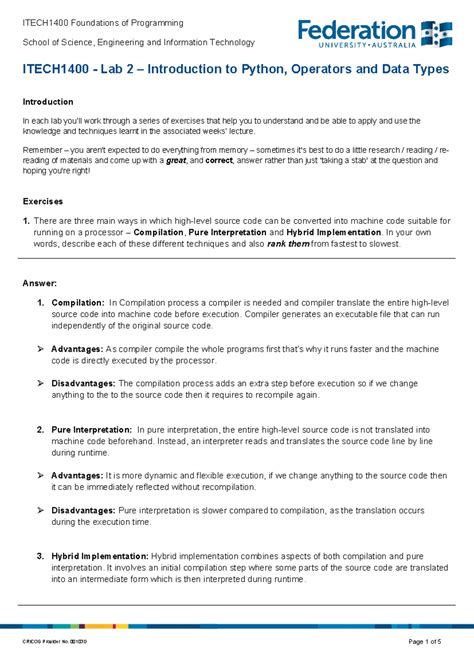 Lab 02 Solution Introduction To Pythonj Operators And Data Types