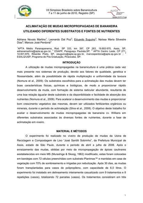 Pdf Aclimatação De Mudas Micropropagadas De Babaneira Utilizando