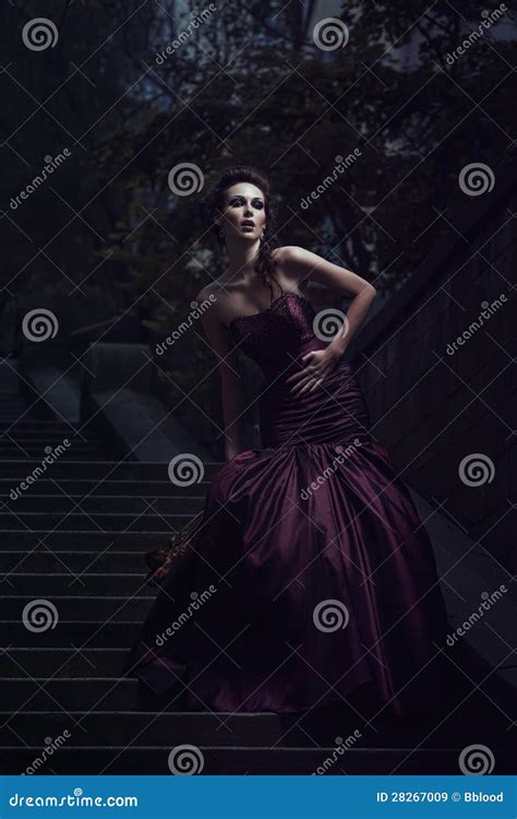 Beautiful Woman In Violet Dress Stock Image Image Of Fashion Evening