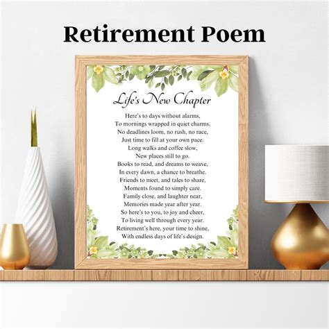 Retirement Poem Printable Lifes New Chapter Digital Download Etsy