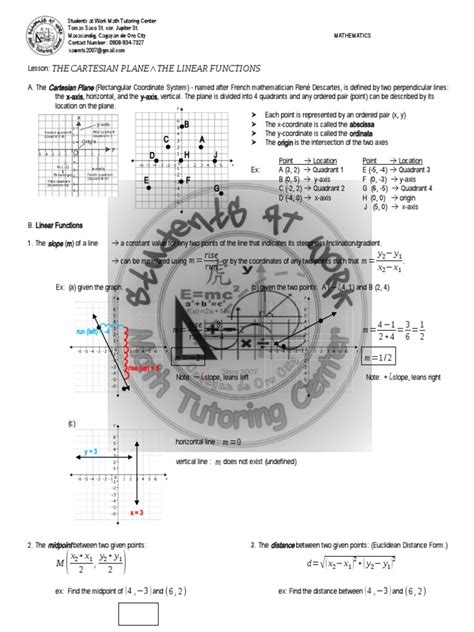 Cartesian Plane Linear Func Pdf Cartesian Coordinate System