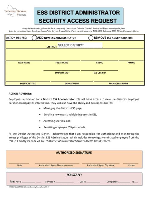 Fillable Online Ess District Administrator Security Access Request Fax Email Print Pdffiller