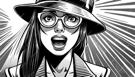 Premium Ai Image Surprised Anime Girl With Glasses And Hat Black And