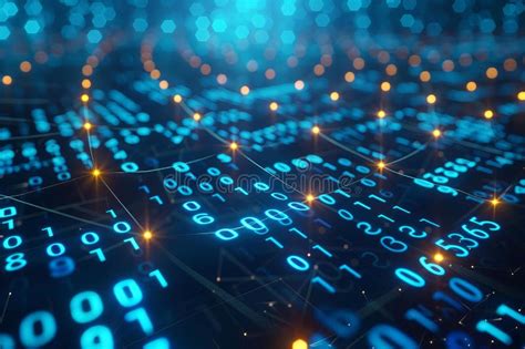 Blue Binary Code Background With Glowing Digital Network And Cyber Connections Data Transfer
