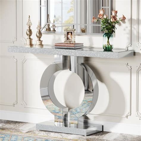 Byblight Turrella 43 In Modern Silver Rectangle Glass Console Table