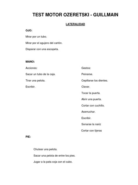 Test De Coordinación Ozeretski Pdf Pie Rodilla