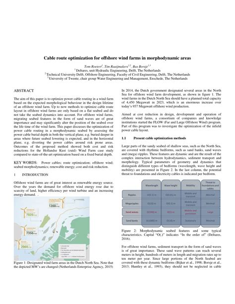 Pdf Cable Route Optimization For Offshore Wind Farms In Morphodynamic