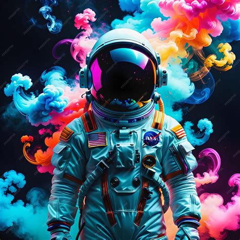 Galactic Voyager Astronauts Neon Odyssey In A Surreal Cosmos Premium