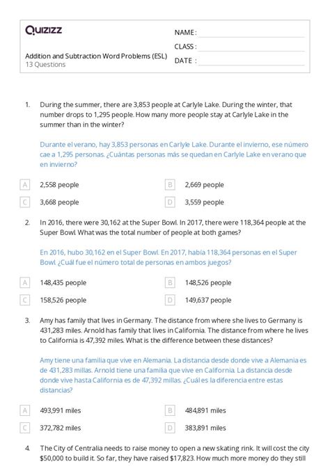 50 Subtraction Word Problems Worksheets For 8th Grade On Quizizz