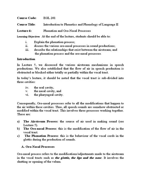Lecture 6 Egl 201 Pdf Human Voice Human Communication