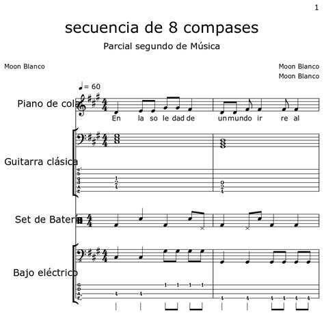Secuencia De 8 Compases Sheet Music For Piano Classical Guitar Drum