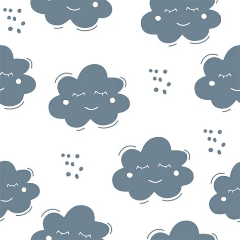 Premium Vector Seamless Pattern Cute Cloud With Eyelashes And A Smile