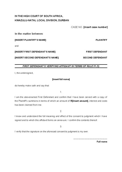 First And Second Defendants Verifying Affidavit In Terms Of Rule 31 Of The High Court Rules