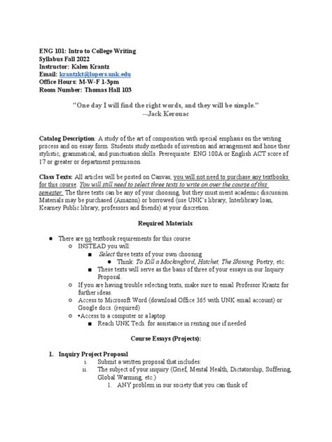 Eng 101 Syllabus 1 Pdf Essays Critical Thinking