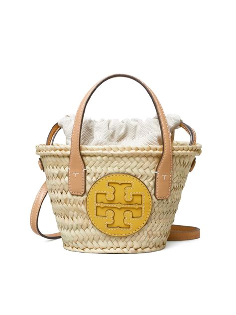 Tory Burch Ella Straw Mini Basket Natural Golden Sunset Balilene