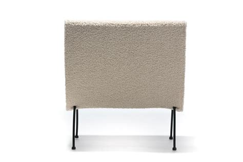 Pair Of Milo Baughman Scoop Chairs In Ivory Bouclé With Iron Legs C 1950s For Sale At 1stdibs