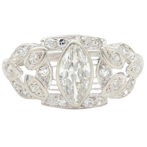Art Deco 120 Ctw Marquise Cut Diamond Platinum Foliate Antique Engage