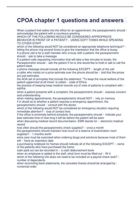Cpoa Study Guide Practice Management Full Testbank Questions And