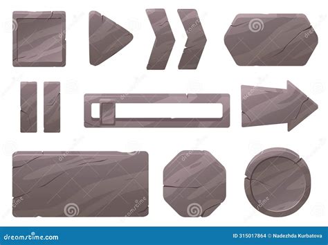 Stone Menu Buttons Medieval Cracked Border Ui Elements Old Granite