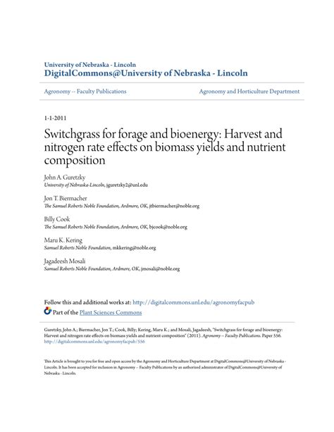 Pdf Switchgrass For Forage And Bioenergy Harvest And Nitrogen Rate