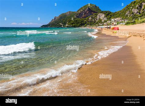 Corfu Greece August 21 2015 Beautiful Glyfada Beach On Corfu