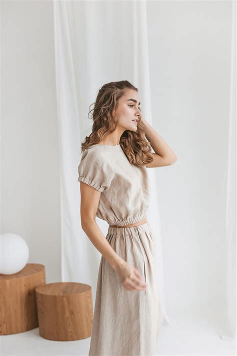 Linen Suit Isabella Linen Cloth Set Crop Top And Skirt With Slit