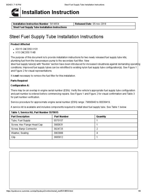 Steel Fuel Supply Tube Installation Instructions Pdf Pump Pipe