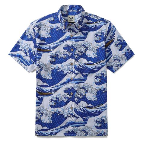 Yiume Mens Casual Beach Shirt Ocean Waves Japanese Hawaiian Shirt Short