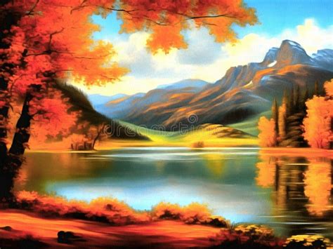 Hermosa Pintura De Paisajes Naturales En Lienzo De Papel Ai Generativo