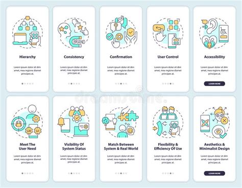 User Experience Design Principles Onboarding Mobile App Screen Set Stock Vector Illustration