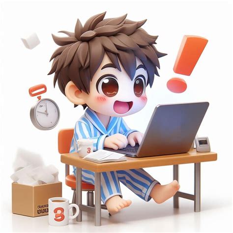 Premium Photo Cute 3d Style Chibi Programmer In Pajamas Hair A Mess