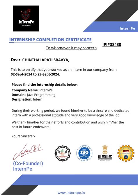 Javaprogramming Certificateachieved Professionaldevelopment Ch Sravya