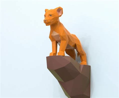 Simba Lion Cub On Rock Papercraft Lowpoly Lowpoly Papercraft