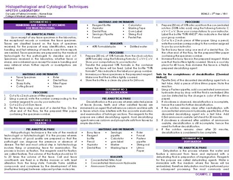 Histopathological Techniques Laboratory Manual Hpct311 Bsmls 3rd Year