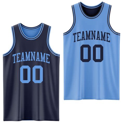 2025 Custom Navy Light Blue Reversible Double Side Basketball Jersey