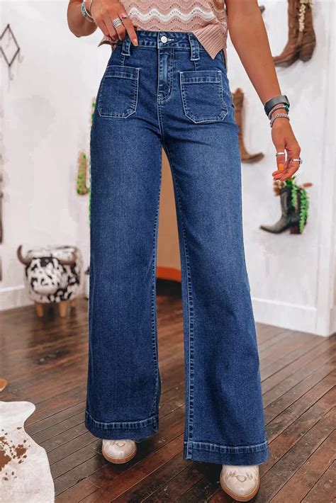 Sail Style Wide Leg High Waist Jean Wide Leg Denim Bottoms For